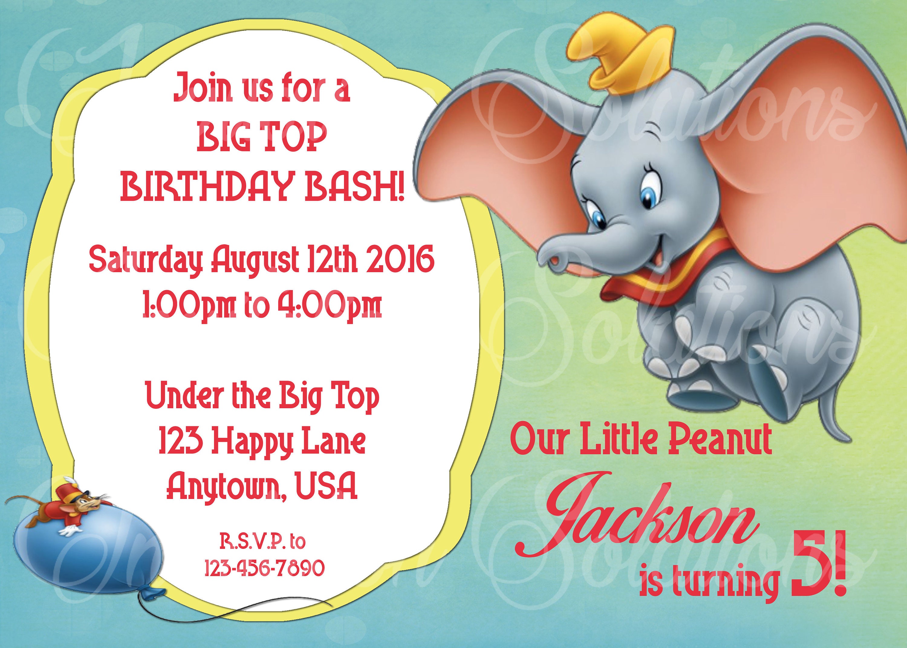 Dumbo Birthday Party Invitation/ Disney's Dumbo