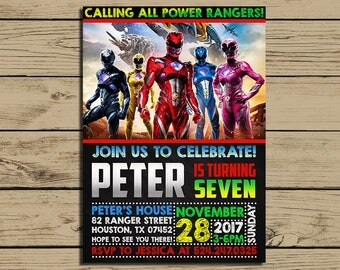 Power rangers invite | Etsy