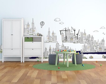 Cityscape wall decal | Etsy