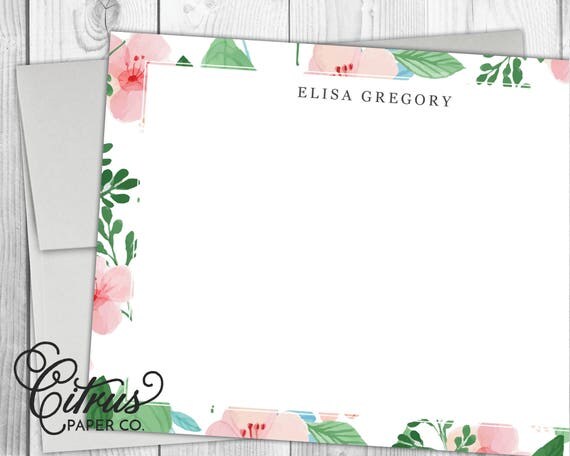 Pink Watercolor Floral Stationery Personalized Note Cards