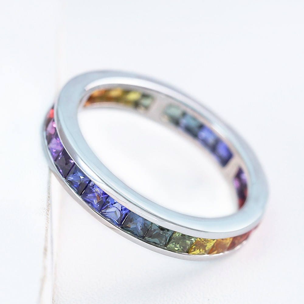 Lgbt Pride Eternity Ring Wedding Band Sterling Silver Unisex