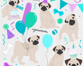 Cute pug clipart | Etsy