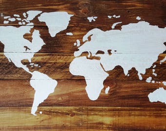Wood world map | Etsy