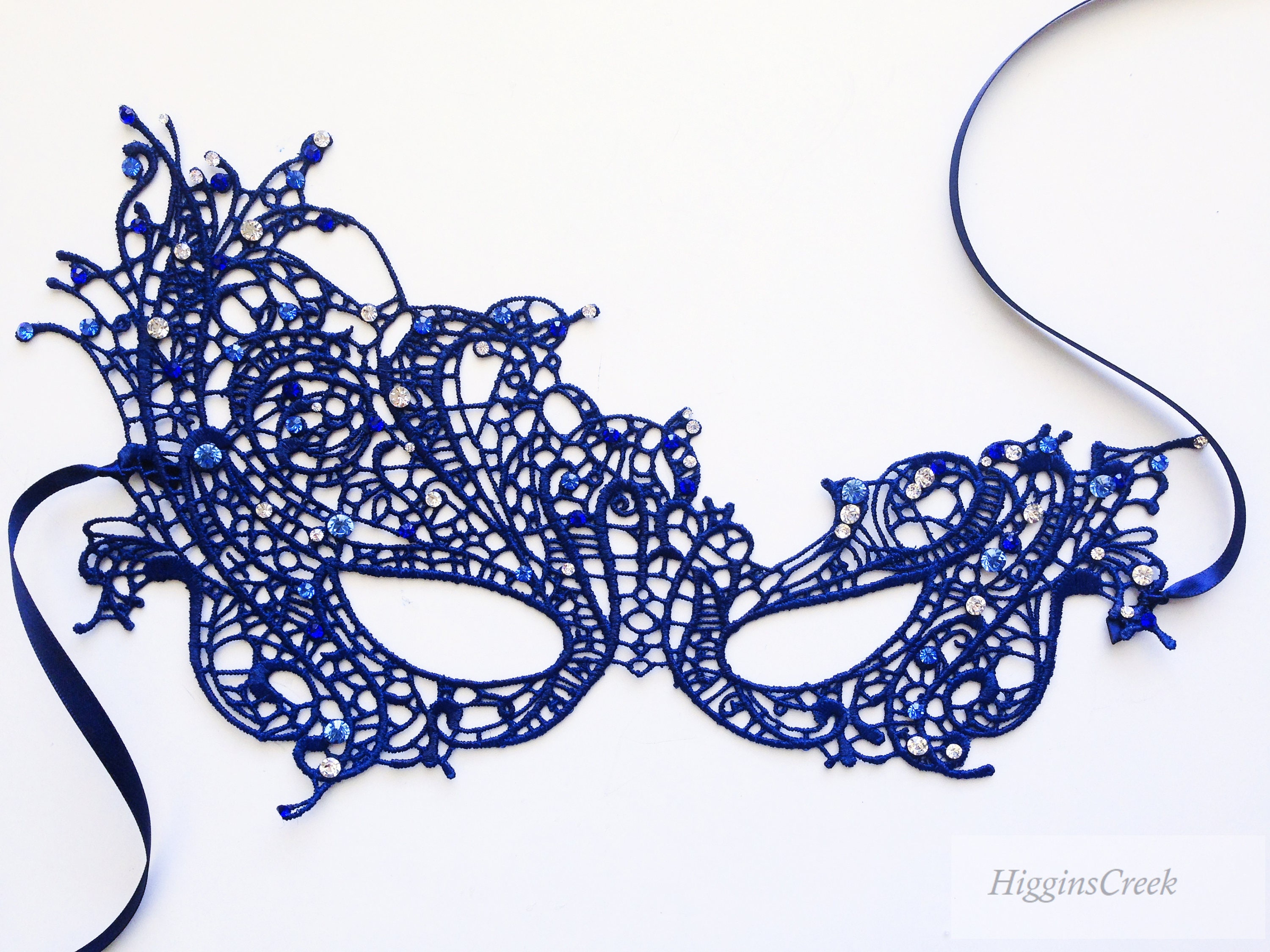 Navy Blue Masquerade Mask Women's Mardi Gras Mask Blue