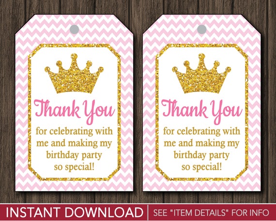 Princess Birthday Favor Tags | Princess Thank You Party Favor Tags ...