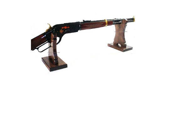 Walnut Gun Rack Stand Table Top Presentation Display Rifle