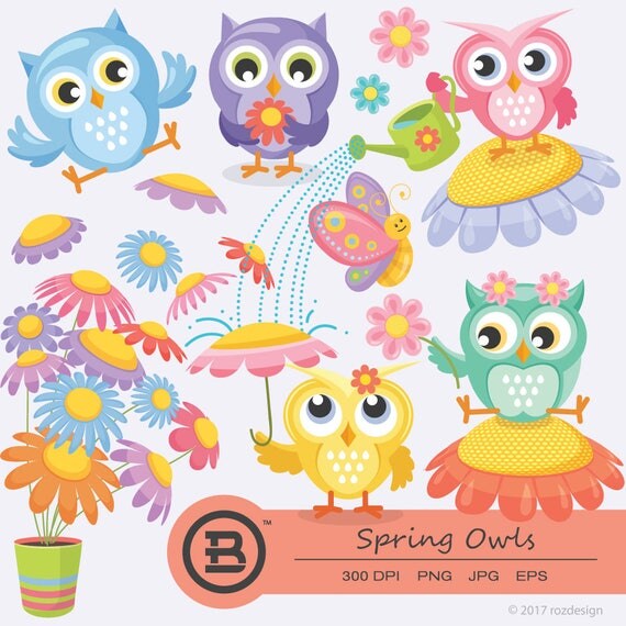 Spring owls clip art Flower clip art Royalty free and