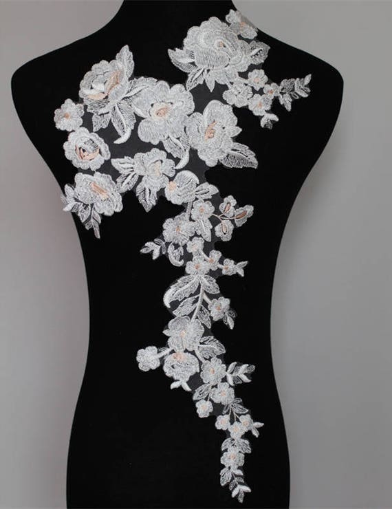 beautiful embroidery Lace Applique by the piece ivory lace