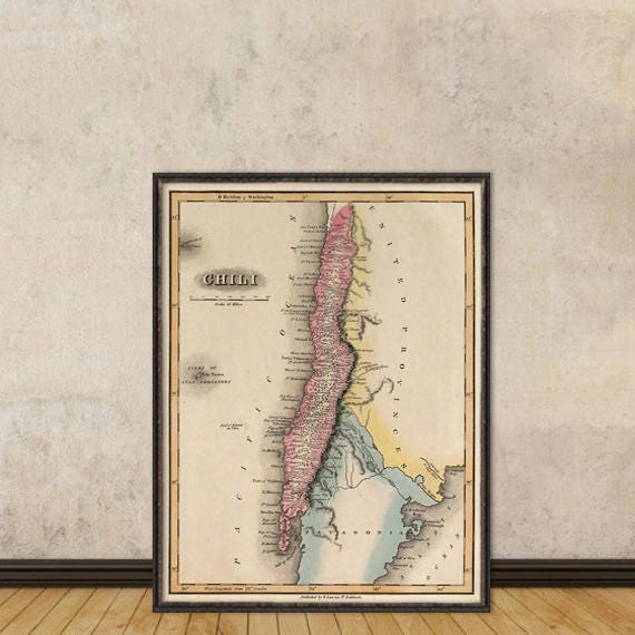 Old map of Chile Chile map archival print Old map restored