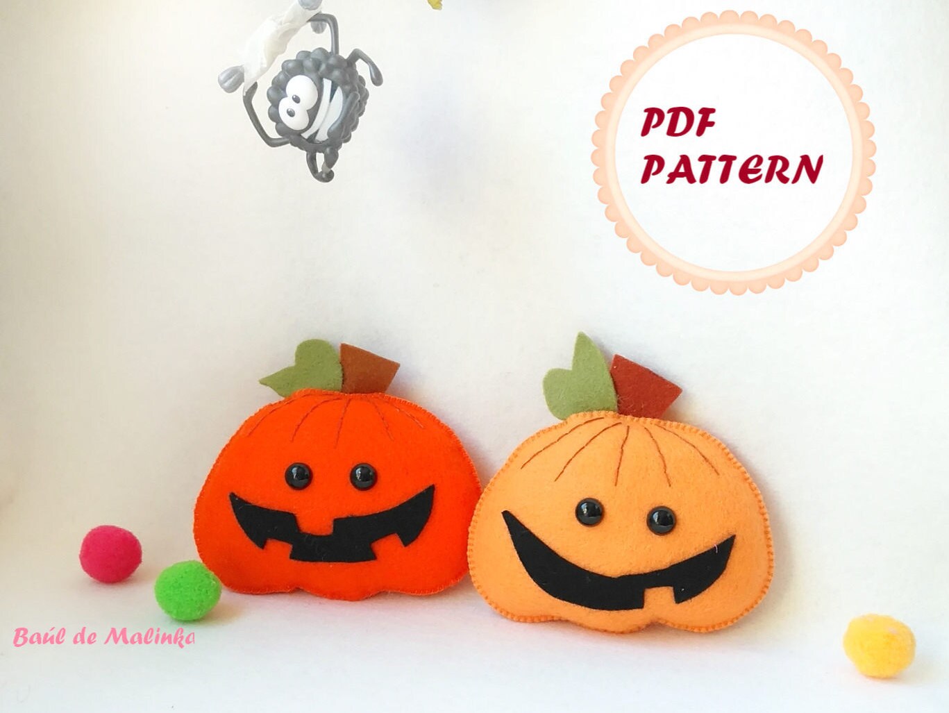 Halloween felt ornaments Pumpkin pattern DIY felt ornament