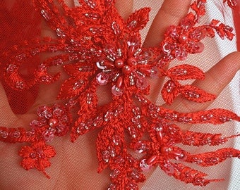 Red lace fabric | Etsy