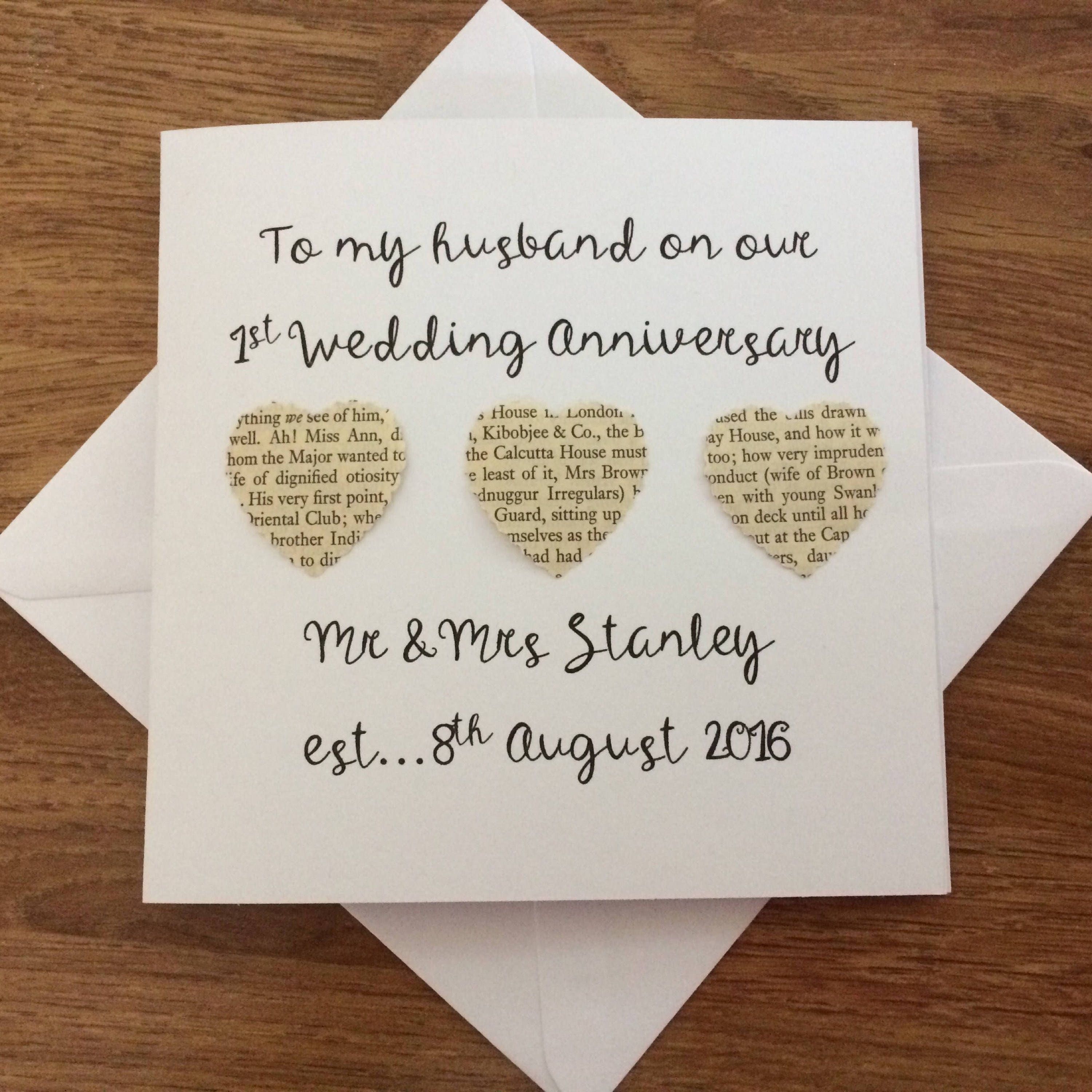Personalised 1st Wedding Anniversary card handmade first