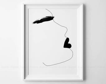 Abstract Face Printable Minimalist Body Profile Art Simple