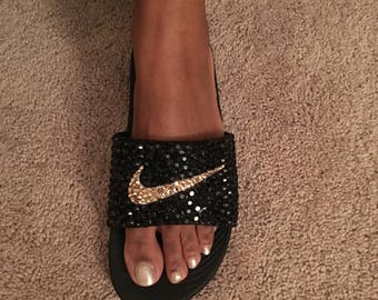 Bling nike slides | Etsy