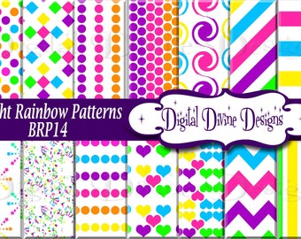 Rainbow Patterns Digital Scrapbook Paper Volume 1 Bright