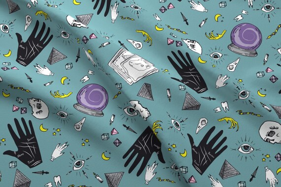 Spooky Fabric Curses And Spells In Blue By Bella Modiste