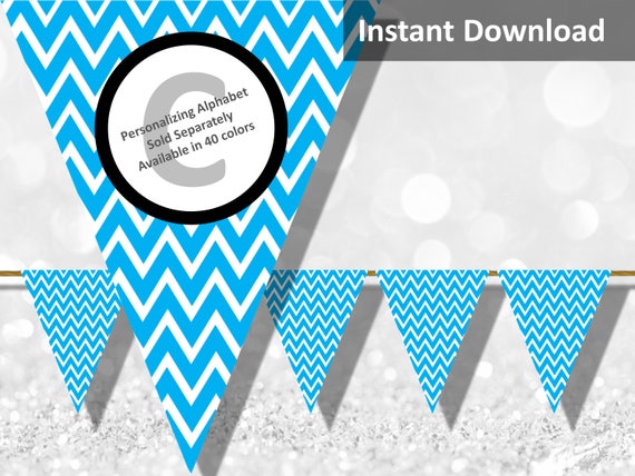 Turquoise Blue Chevron Bunting Pennant Banner Instant Download, Party ...