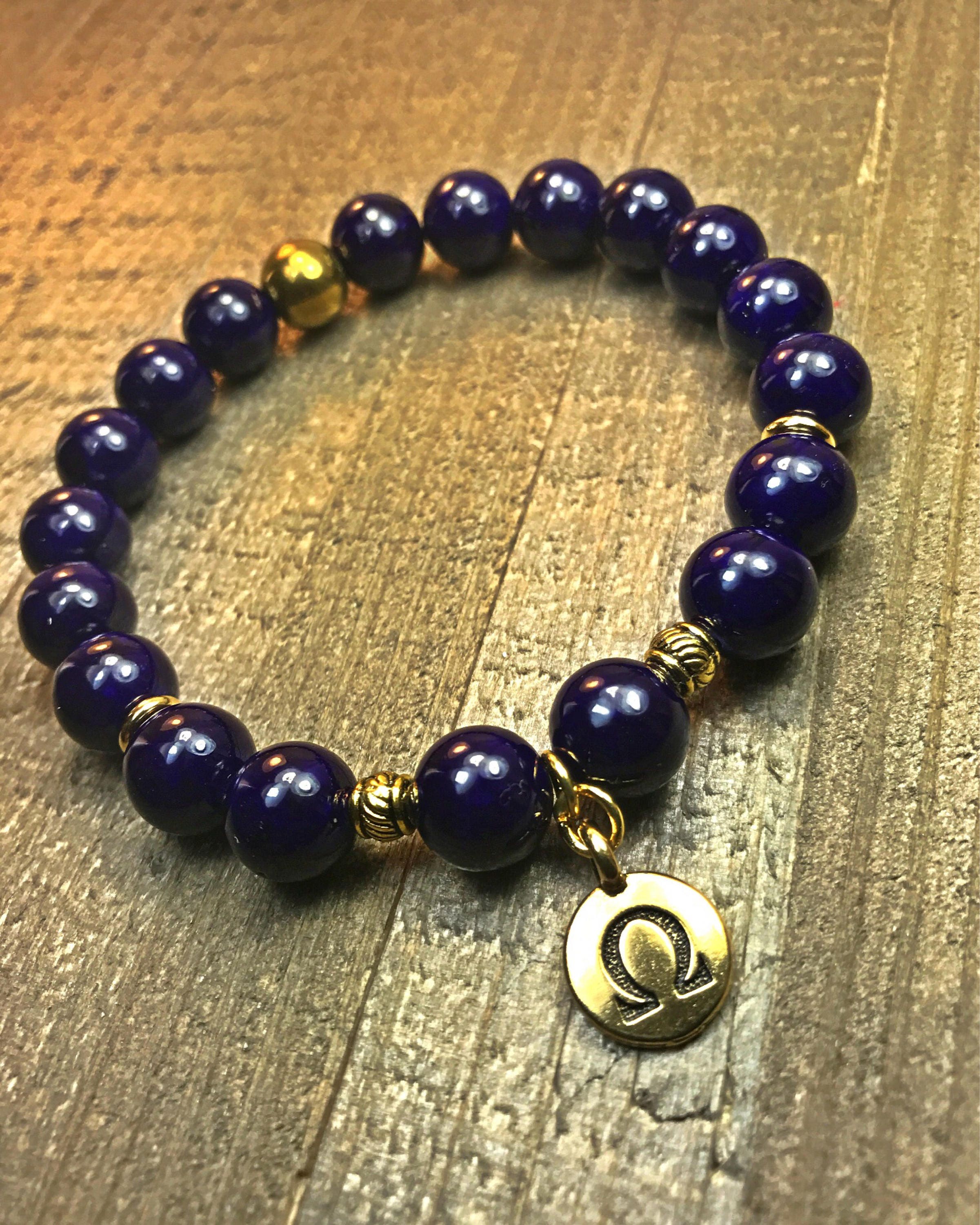 Mens Beaded Bracelet omega psi phi purple and gold