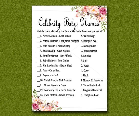 Celebrity Baby Name Baby Shower Game Printable Watercolor