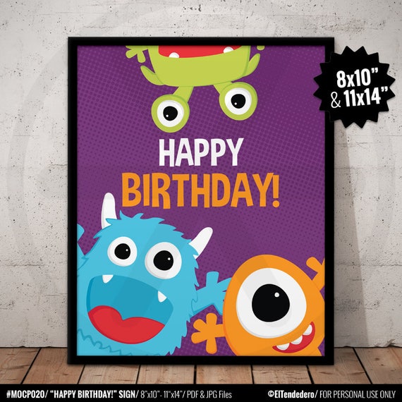 Items similar to Little Monster "Happy Birthday" Sign. Printable Kids ...