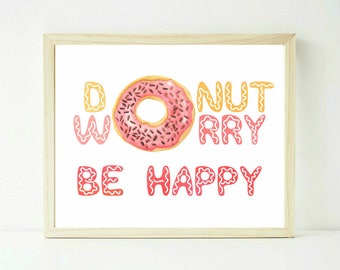 Donut Worry Be Happy 8x10 Printable Instant Download Girl