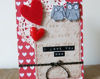 Owl valentine card | Etsy