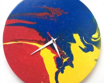 Vibrant primary colors abstract art wall clock