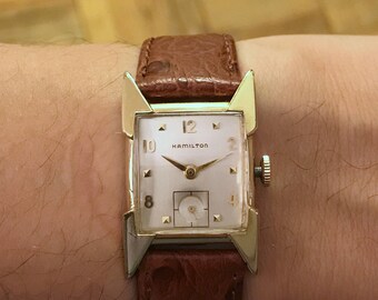 Vintage 14k White Gold and Diamond Men's Hamilton Watch