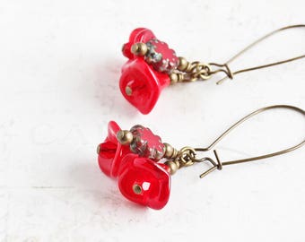 Red cluster earrings | Etsy