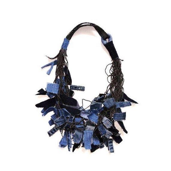 Jeans Necklace / Textile jewelry / Denim Necklace / Denim
