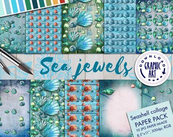 Sea Digital Paper Pack Watercolor Nautical Seamless