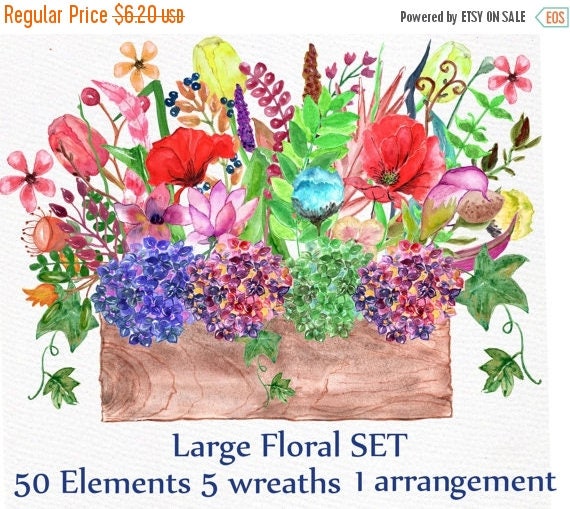 ON SALE 30% Floral watercolor clipart: FLORAL Clip