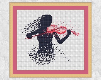 Cello Modern Cross Stitch Pattern PDF Chart Black Monochrome