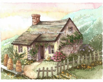 Cottage watercolor | Etsy
