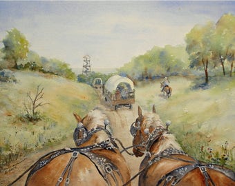 Covered wagon art | Etsy