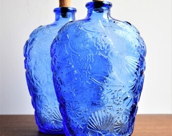 Blue glass bottle | Etsy
