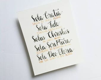 The 5 Solas Calligraphy Luther Rose Reformation Giclee Art