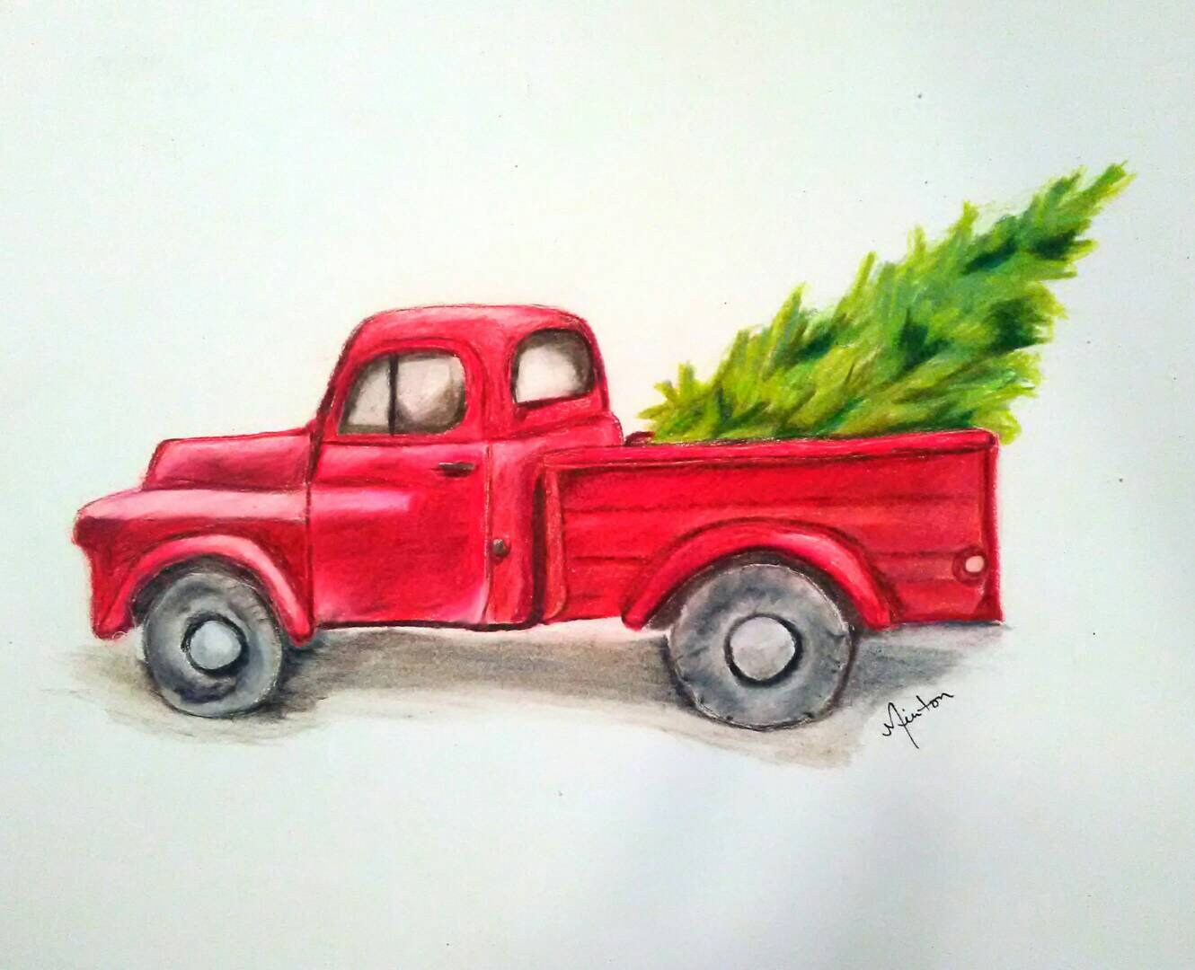 Finding the Right Tree Vintage Red Truck Little Red Truck