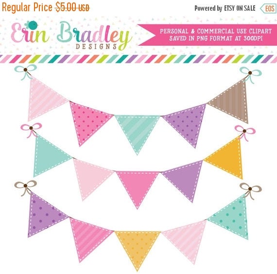 Items similar to 80% OFF SALE Party Bunting Clipart Clip Art Banner ...
