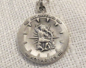 Aquarius Vintage Zodiac Locket Necklace Rare Black And