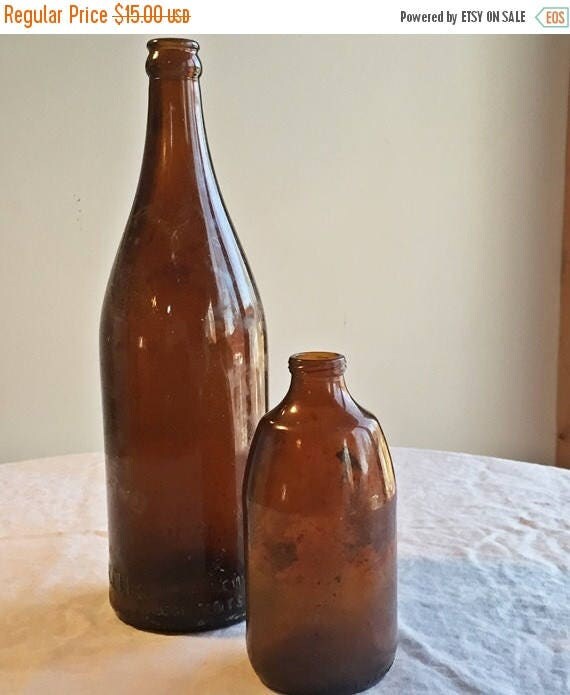 Thanksgiving Sale Vintage Brown Glass Bottles Old Glass