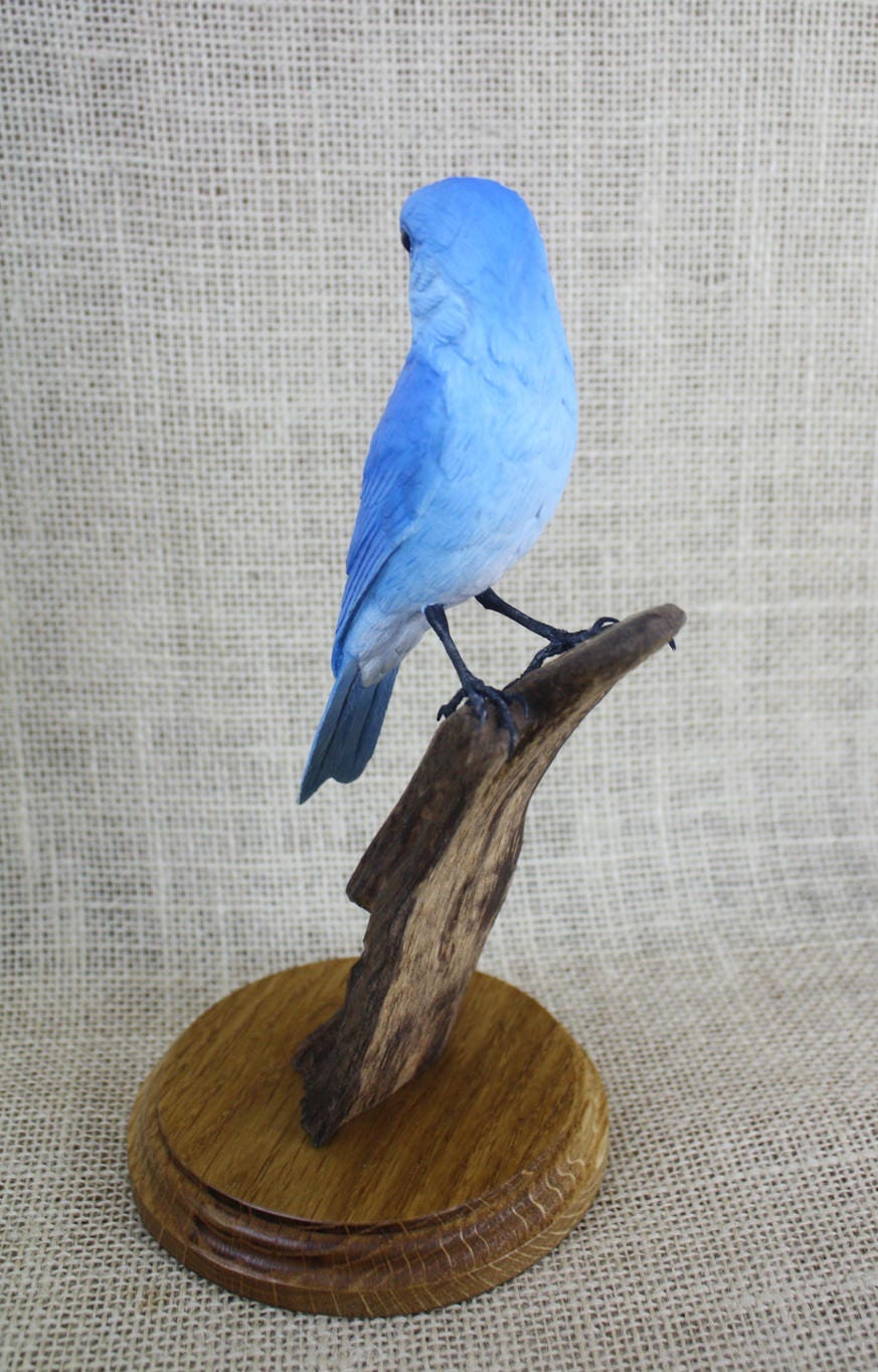Mountain Bluebird Bird Wood Carving Hand Carved Sculpture Bird