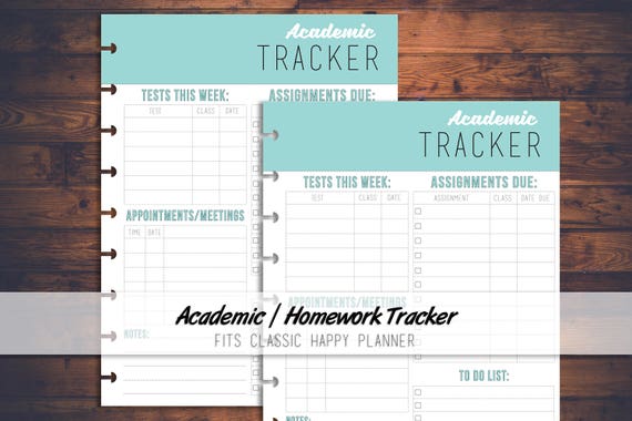 Printable Academic / Homework Tracker Digital Download Back
