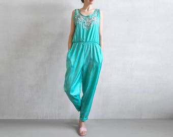 Turquoise jumpsuit | Etsy