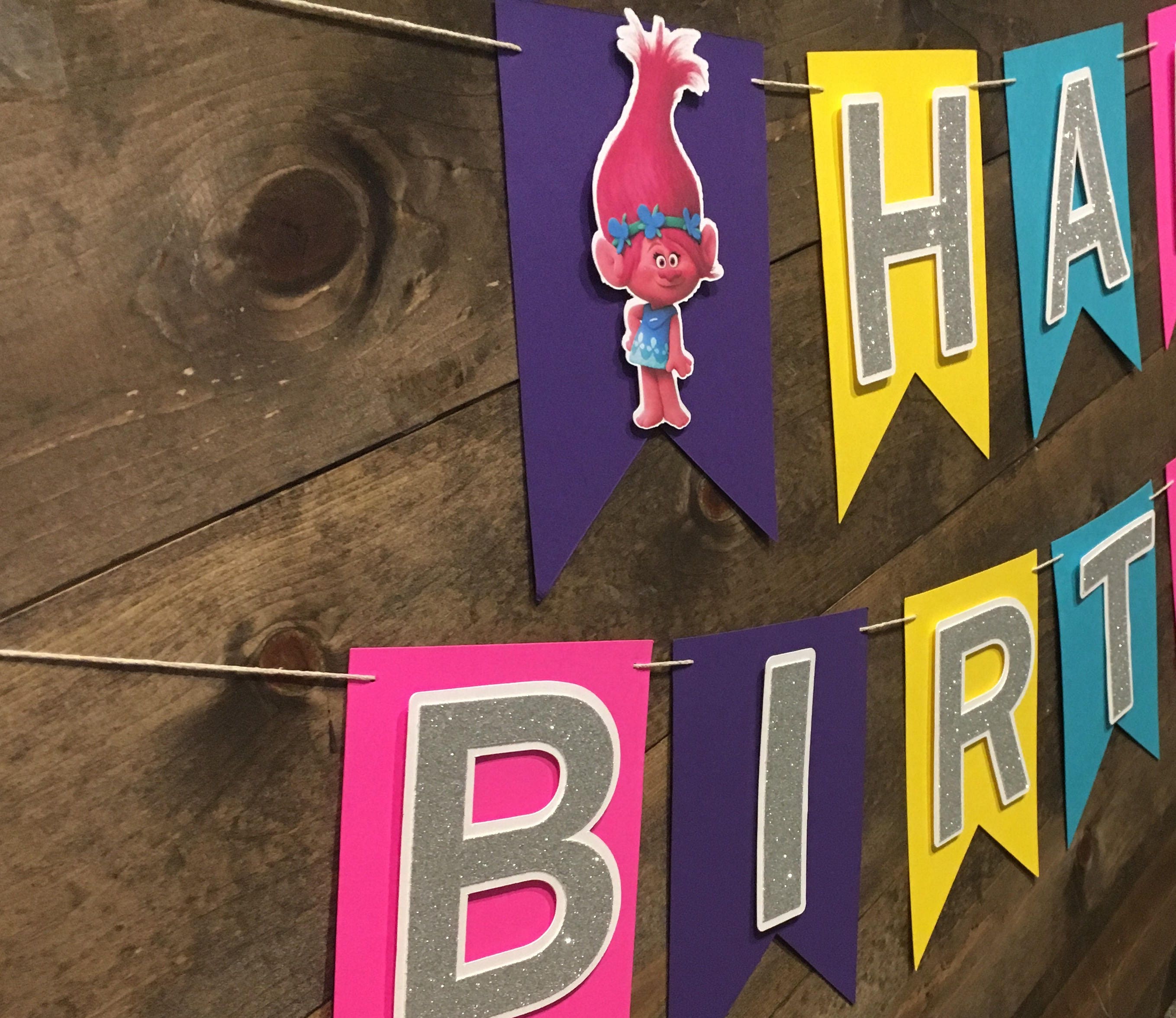 Trolls Birthday Banner Happy Birthday Poppy Branch Trolls