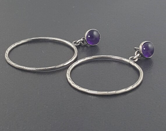 Items Similar To Amethyst Hoop Earrings Purple Silver Boho Bohemian