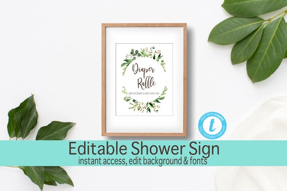 Diaper Raffle Table Sign Baby Shower Diaper Sign Editable