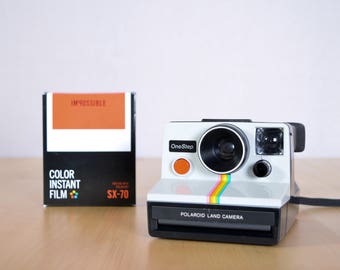 Vintage Polaroid OneStep SX-70 White Rainbow Stripe Instant