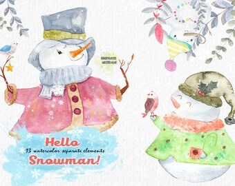 Snowman watercolor | Etsy