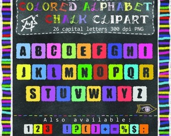 Chalkboard alphabet bold clip art. Chalk letters & numbers